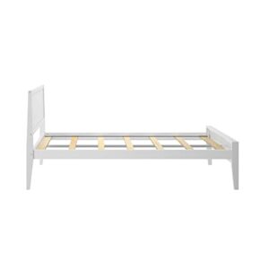 Plank+Beam Solid Wood Full Bed Frame with Panel Headboard, Modern Full Platform Bed with Wood Slat Support, No Box Spring Needed, White