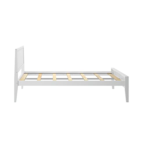 Plank+Beam Solid Wood Full Bed Frame with Panel Headboard, Modern Full Platform Bed with Wood Slat Support, No Box Spring Needed, White