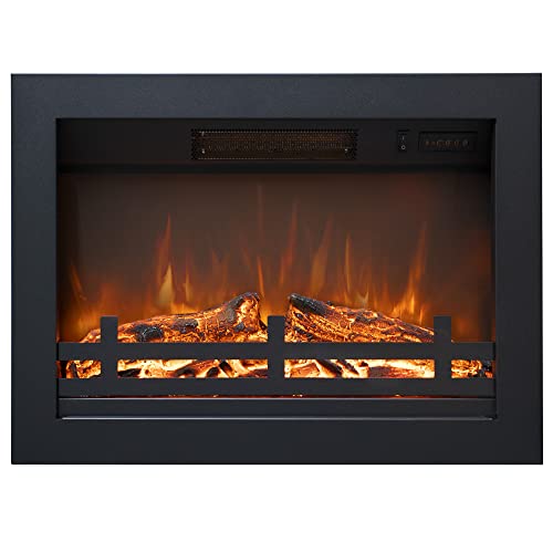 Rodalflame 23 inch Electric Fireplace Insert with Remote Control, 750/1500w, 3 Adjustable Brightness Flames, Overheat Protection, Black