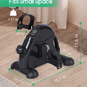 FEIERDUN Mini Exercise Bike, Under Desk Bike Pedal Exerciser Portable Foot Cycle Arm & Leg Peddler Machine with LCD Screen Displays (VC Black)