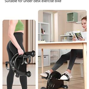 FEIERDUN Mini Exercise Bike, Under Desk Bike Pedal Exerciser Portable Foot Cycle Arm & Leg Peddler Machine with LCD Screen Displays (VC Black)