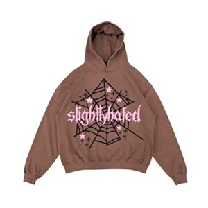 zjljaychou women's men's y2k hoodie spider web graphic print sweatshirt gothic oversized jackets (brown, xl)