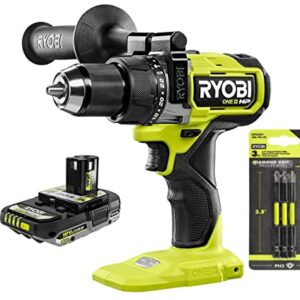 RYOBI ONE+ HP 18V Brushless Cordless 1/2 in. Hammer Drill with 2 Ah Lithium-Ion Battery and 3-1/2 in. Diamond Grit Impact Drive Bits (Bulk Packaging)