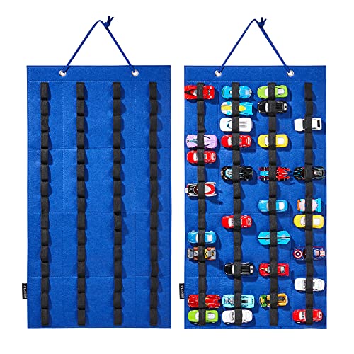 HUHYNN Display Case Compatible with 60 Hot Wheels, Hanging Organizer for Hot Wheels Matchbox Cars, Wall-Mount Display Case for Hot Wheels Fits for 60 for Hot Wheels Storage (Blue-60 Slots)