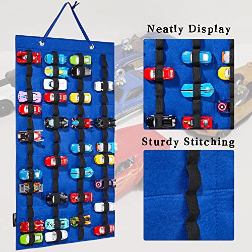 HUHYNN Display Case Compatible with 60 Hot Wheels, Hanging Organizer for Hot Wheels Matchbox Cars, Wall-Mount Display Case for Hot Wheels Fits for 60 for Hot Wheels Storage (Blue-60 Slots)