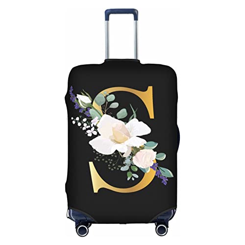 Flower Lette S Black Luggage Cover Elastic Washable Stretch Suitcase Protector Anti-Scratch Travel Suitcase Cover for Kid and Adult S (18-21 inch suitcase)