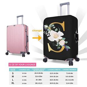 Flower Lette S Black Luggage Cover Elastic Washable Stretch Suitcase Protector Anti-Scratch Travel Suitcase Cover for Kid and Adult S (18-21 inch suitcase)