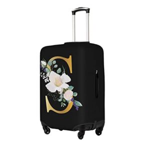 Flower Lette S Black Luggage Cover Elastic Washable Stretch Suitcase Protector Anti-Scratch Travel Suitcase Cover for Kid and Adult S (18-21 inch suitcase)