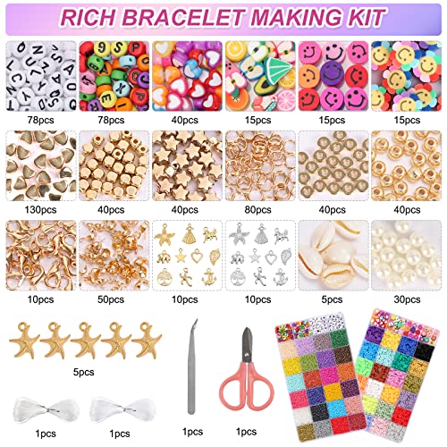 QUEFE Bracelet Making Kit 20000pcs 2mm Glass Seed Beads 3600pcs Clay Beads for Jewelry Making Letter Beads Charms Pendants Heishi Beading Supplies for Girls Handmade Gift