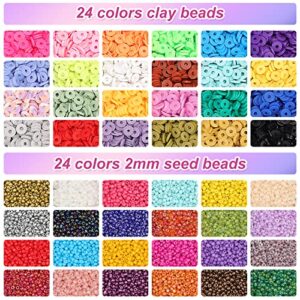 QUEFE Bracelet Making Kit 20000pcs 2mm Glass Seed Beads 3600pcs Clay Beads for Jewelry Making Letter Beads Charms Pendants Heishi Beading Supplies for Girls Handmade Gift