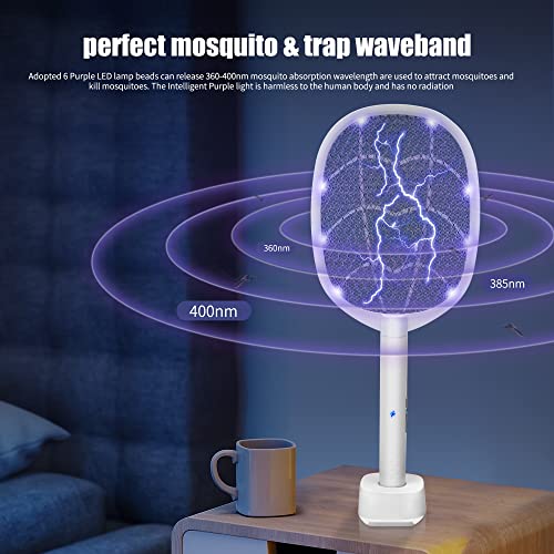 Lulu Home 2-in-1 Electric Bug Zapper Racket, 2 Pack 3000V High Voltage LED Lighted Handheld Mosquito Swatter with 3 Layer Safety Mesh, USB Charging Portable Fly Killer Racquet