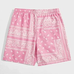 SOLY HUX Men's Cartoon Print Elastic High Waisted Casual Summer Shorts Pink and White M