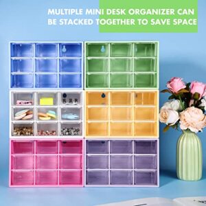 6 Pcs Mini Drawer Organizer Small Organizer with Drawers Plastic Desktop Storage Box with 9 Drawers Desk Craft Organizer for Office Home Room Jewelry Cosmetics Collection, Wall Mounted (White)