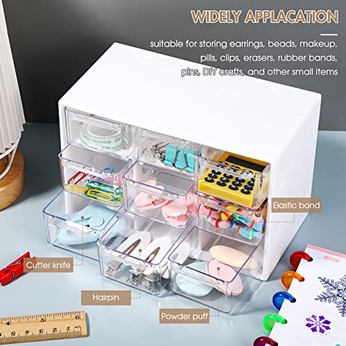 6 Pcs Mini Drawer Organizer Small Organizer with Drawers Plastic Desktop Storage Box with 9 Drawers Desk Craft Organizer for Office Home Room Jewelry Cosmetics Collection, Wall Mounted (White)