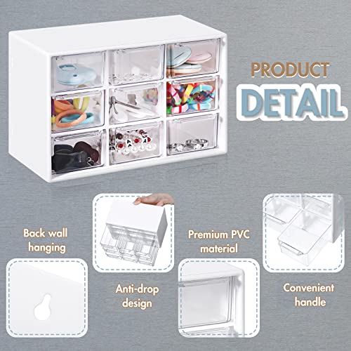 6 Pcs Mini Drawer Organizer Small Organizer with Drawers Plastic Desktop Storage Box with 9 Drawers Desk Craft Organizer for Office Home Room Jewelry Cosmetics Collection, Wall Mounted (White)