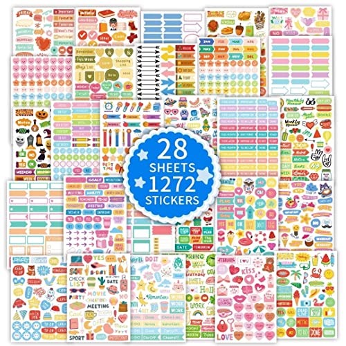 28 Sheets Planner Stickers and Accessories - 1200+ Calendar Stickers for Adults Planner - Seasonal, Weekly & Monthly Planner Holiday Stickers for Daily Journal, Planner, Scrapbook