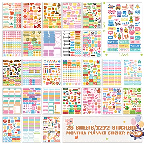 28 Sheets Planner Stickers and Accessories - 1200+ Calendar Stickers for Adults Planner - Seasonal, Weekly & Monthly Planner Holiday Stickers for Daily Journal, Planner, Scrapbook