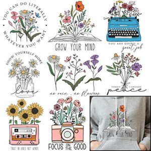 8 sheets vintage flowers iron on transfers - htv heat transfer vinyl iron on decals patches design - iron on stickers t-shirts clothing hats pillows backpacks for women crafts