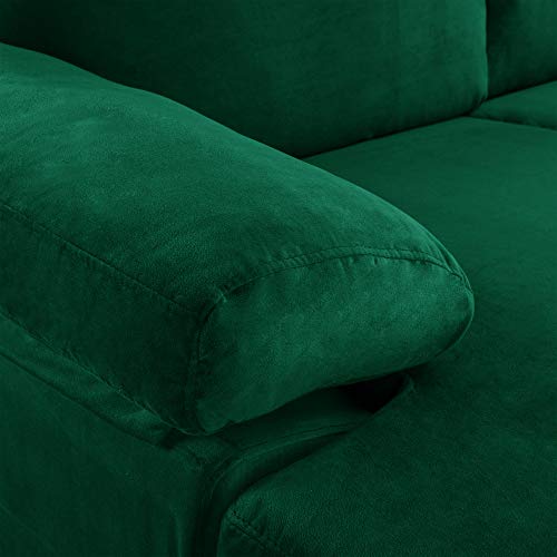 Casa Andrea Milano Modern Sectional Sofa L Shaped Velvet Couch, with Extra Wide Chaise Lounge and Gold Legs, Large, Emerald