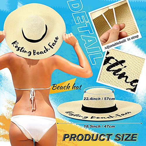 4 Pcs Women Beach Hats Floppy Foldable Straw Hat Embroidered Summer Wide Brim Hats for Travel Summer Vacation (Beige, Classic Style)