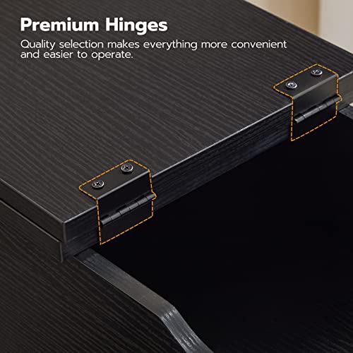 HOOBRO Side Table, Flip End Table with Charging Station and Shelves, USB Ports & Power Outlets, Narrow Nightstand for Small Spaces, Stable and Sturdy, for Living Room, Black BK341BZ01