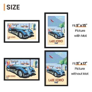 upsimples 11x17 Picture Frame, Display Pictures 9x15 with Mat or 11x17 Without Mat, Wall Hanging Photo Frame, Black, 1 Pack