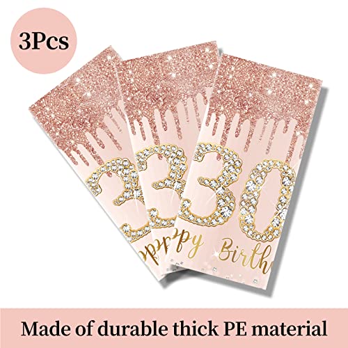 Excelloon 3 Pack 30th Birthday Tablecloth Decorations for Women, Pink Rose Gold Happy 30 Birthday Table Cover Party Supplies, Thirty Year Old Birthday Plastic Disposable Rectangular Table Cloth Decor