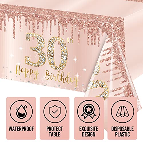 Excelloon 3 Pack 30th Birthday Tablecloth Decorations for Women, Pink Rose Gold Happy 30 Birthday Table Cover Party Supplies, Thirty Year Old Birthday Plastic Disposable Rectangular Table Cloth Decor