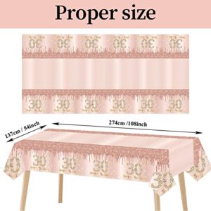 Excelloon 3 Pack 30th Birthday Tablecloth Decorations for Women, Pink Rose Gold Happy 30 Birthday Table Cover Party Supplies, Thirty Year Old Birthday Plastic Disposable Rectangular Table Cloth Decor