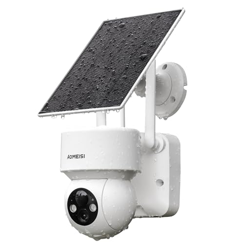 Aomeisi D2 2K Solar Security Camera Outdoor,360°View Pan/Tilt,Two-Way Audio,Easy to Setup,Audible Flashlight Alarm,Motion Alert,SD Slot Cloud Storage,Tech Support,Work with Alexa Google Home,CloudEdge