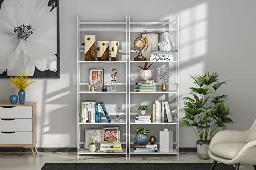 WTZ Bookshelf, White Book Shelf, Ladder Bookcase, 5 Tier Tall Book case for Bedroom, Living Room, Office, MC-508 (White)