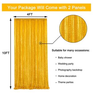 Outpain 2 Panels 4FT x 10 FT Gold Sequin Backdrop Curtain, Not See Through 8FT x 10 FT Gold Glitter Backdrop Drapes for Wedding Party Photography Home Decoration