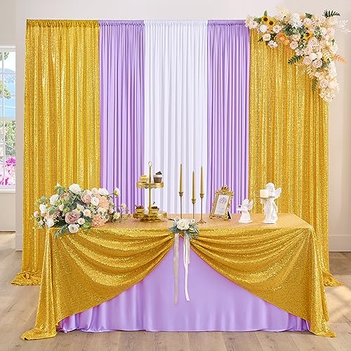 Outpain 2 Panels 4FT x 10 FT Gold Sequin Backdrop Curtain, Not See Through 8FT x 10 FT Gold Glitter Backdrop Drapes for Wedding Party Photography Home Decoration