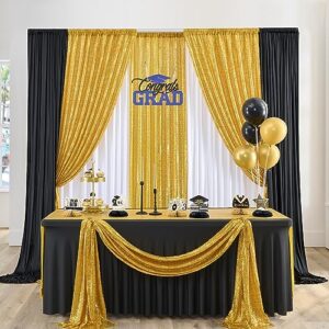 Outpain 2 Panels 4FT x 10 FT Gold Sequin Backdrop Curtain, Not See Through 8FT x 10 FT Gold Glitter Backdrop Drapes for Wedding Party Photography Home Decoration