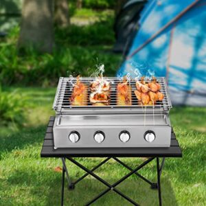 leblett 4 burners stainless steel gas barbecue stove,portable gas barbecue grill roaster,barbecue rack,home and outdoor use