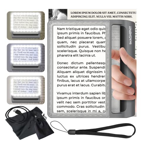 iMagniphy 3X Ultra Bright Page Magnifier for Reading with Anti-Glare LEDs (Evenly Lit Viewing Area) - Magnifying Glass with Light, Comes with 3 Lighting Modes (Warm, Cool, Combo) - Ideal for Seniors