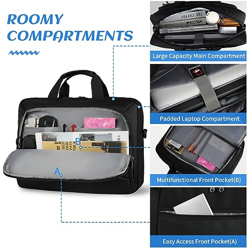 Laptop Bag 15.6 Inch Laptop Briefcase Computer Bag for Men Women Waterproof Business Office Work Large Laptop Case 15.6 Inch Adjustable Shoulder Messenger Bag Black