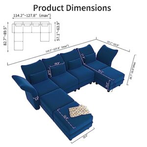 LLappuil Velvet Modular Sectional Sofa 127.7" 7-Seater U Shaped Couch with Storage, High Back Recliner Couches with Chaise for Living Room, Anti-Scratch Blue