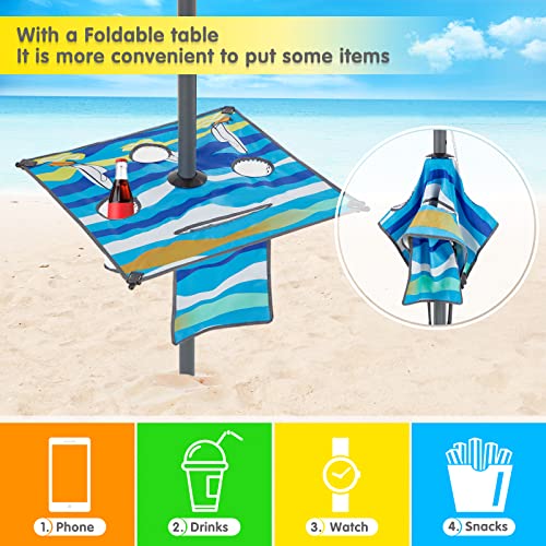 Magiea 7ft Beach Umbrellas For Sand Heavy Duty Wind, Portable Beach Umbrella UPF 50+ Windproof Outdoor Beach Umbrella with Sand Anchor, Tilt Pole, Carry Bag, Table Tray, Vent and Hook