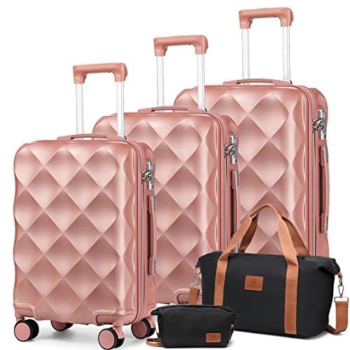 Somago Luggage Sets 3 Pieces Hardside with Spinner Wheels Suitcase with TSA Lock 20in24in28in Nude Pink