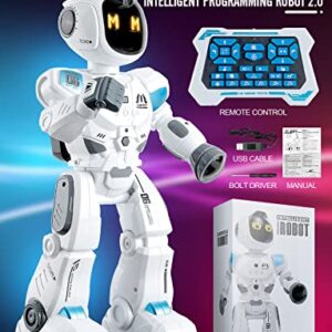 Large Smart Emo Robot Toys for Kids 5-7,Gesture Sensing Programmable Interactive Remote Control Robots for 8-12 with LED Eye Express for Boys 4-9 Years Old Birthday Gifts