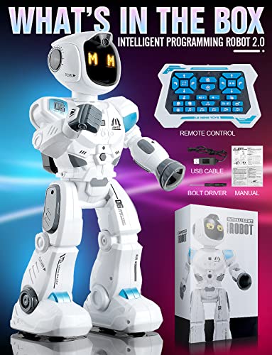 Large Smart Emo Robot Toys for Kids 5-7,Gesture Sensing Programmable Interactive Remote Control Robots for 8-12 with LED Eye Express for Boys 4-9 Years Old Birthday Gifts