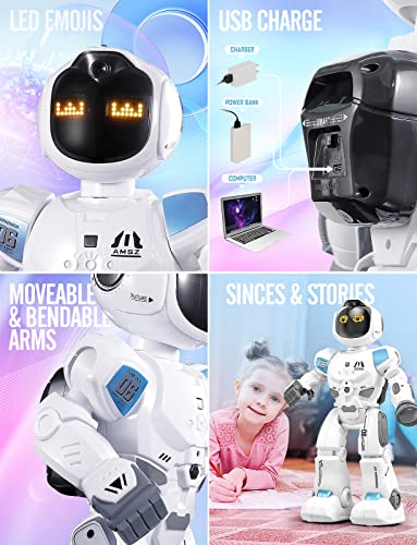 Large Smart Emo Robot Toys for Kids 5-7,Gesture Sensing Programmable Interactive Remote Control Robots for 8-12 with LED Eye Express for Boys 4-9 Years Old Birthday Gifts