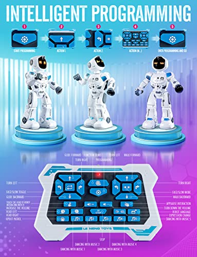 Large Smart Emo Robot Toys for Kids 5-7,Gesture Sensing Programmable Interactive Remote Control Robots for 8-12 with LED Eye Express for Boys 4-9 Years Old Birthday Gifts