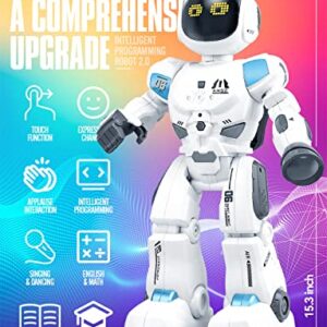 Large Smart Emo Robot Toys for Kids 5-7,Gesture Sensing Programmable Interactive Remote Control Robots for 8-12 with LED Eye Express for Boys 4-9 Years Old Birthday Gifts