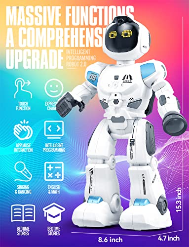 Large Smart Emo Robot Toys for Kids 5-7,Gesture Sensing Programmable Interactive Remote Control Robots for 8-12 with LED Eye Express for Boys 4-9 Years Old Birthday Gifts