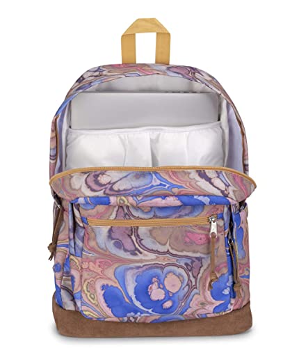 JanSport Right Pack Backpack - Class, Travel, Work, or Laptop Bookbag with Leather Bottom, Marble Mood