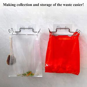 Trash Bag Holder for Cupboards Kitchen Cabinet Door, Stainless Steel Portable Garbage Bins (with Wall Sticker Base) Kitchen Waste Bins, Easy to Store, Can Be Put Away at Any Time, Kitchen Essential