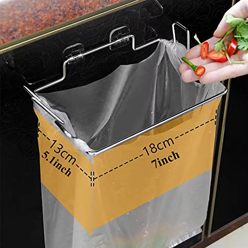 Trash Bag Holder for Cupboards Kitchen Cabinet Door, Stainless Steel Portable Garbage Bins (with Wall Sticker Base) Kitchen Waste Bins, Easy to Store, Can Be Put Away at Any Time, Kitchen Essential