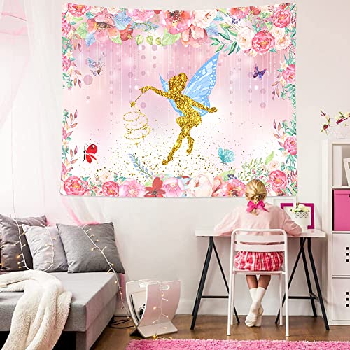 Floral Fairy Party Backdrop for Photography 7x5FT Polyester Pink Fairy Tale Flowers Fairy Party Decorations Backdrop Flower Wonderland Baby Shower Background Decoration Supplies Photo Booth YL097